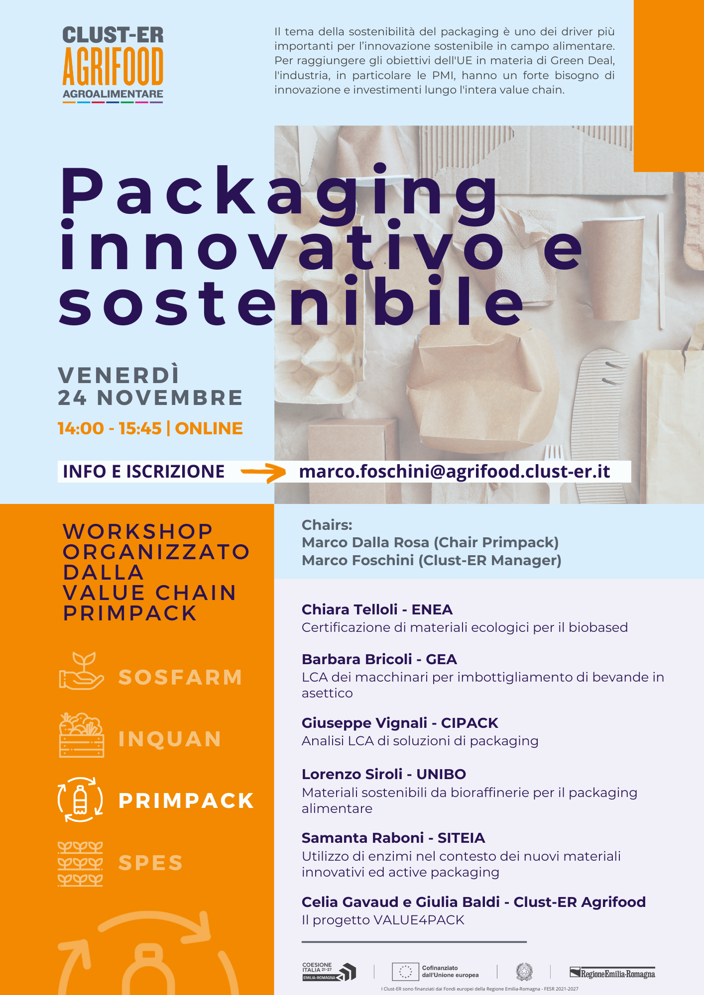 Packaging innovativo e sostenibile - EVENTO ONLINE - Clust-ER AgriFood